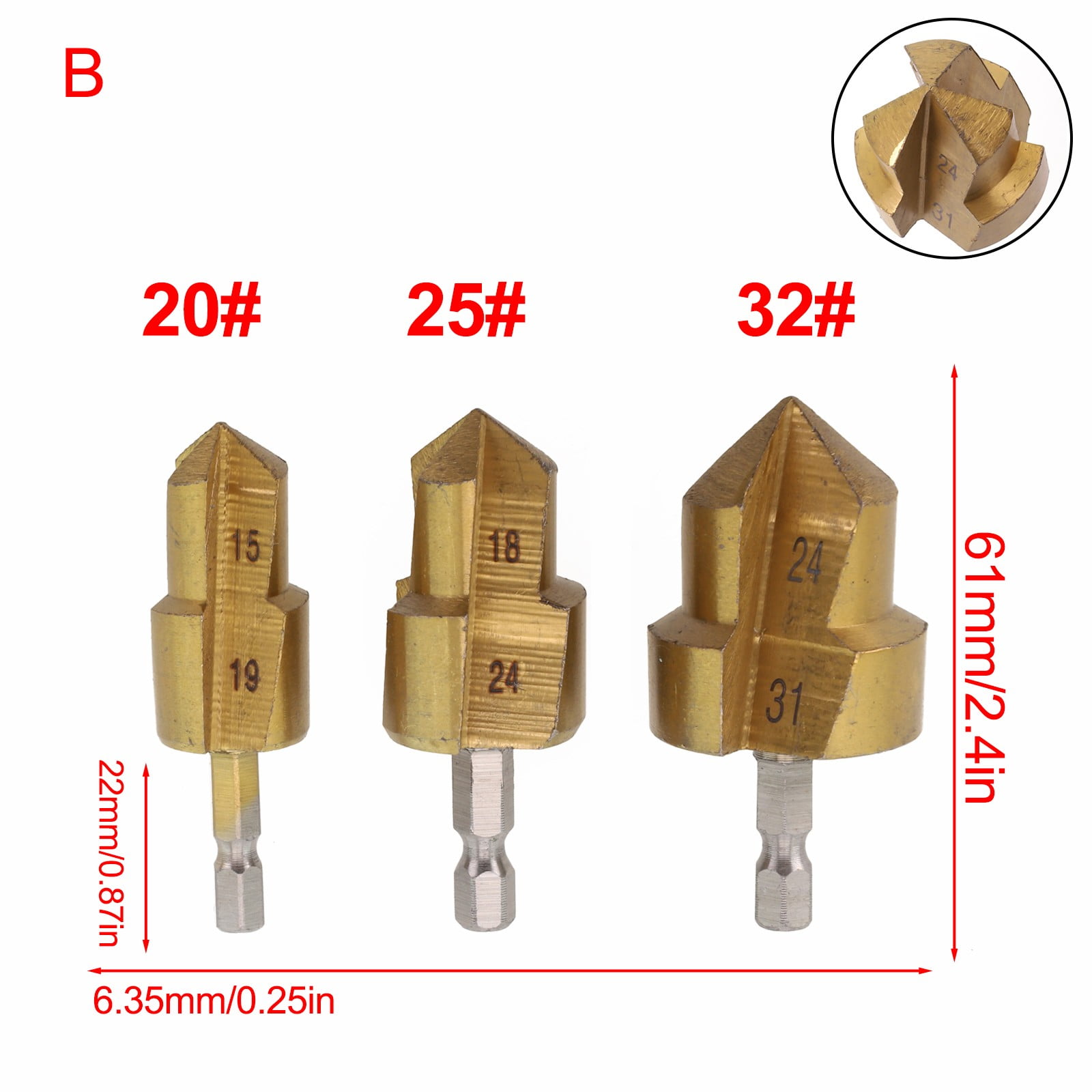 3pc 6.35mm Hexagonal Shank Drill Bit Water Pipe Expansion Drill Punch ...