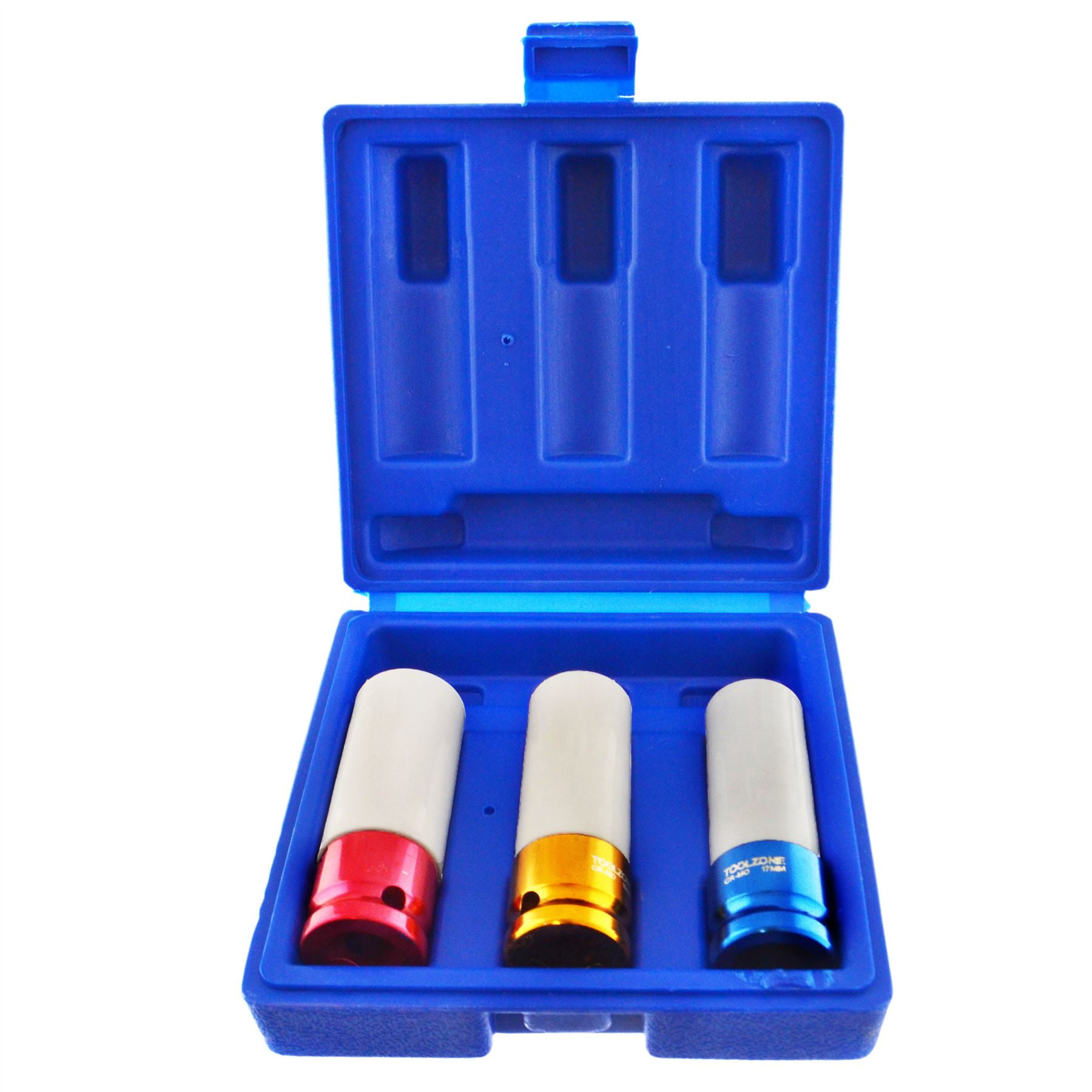 3pc Alloy Wheel Nut Sockets 1/2" Drive Deep 17mm 19mm 21mm Thin Walls ...