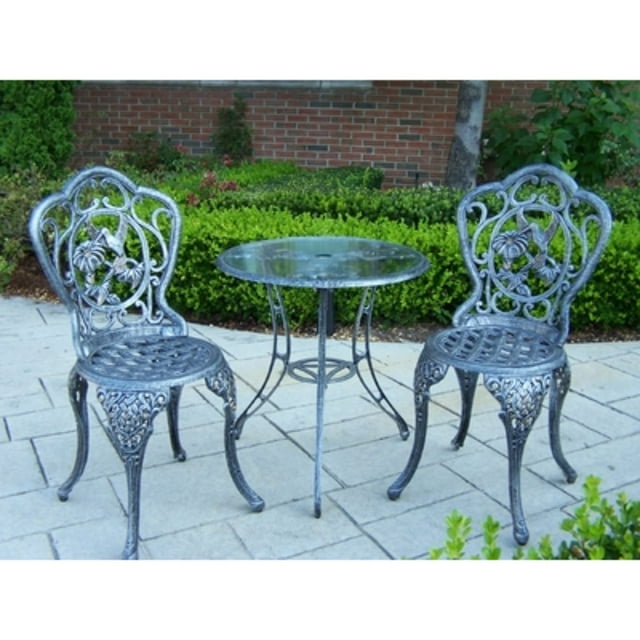 3pc Aluminum Hummingbird Cast Glass Top table Bistro Set 26" - Walmart.com