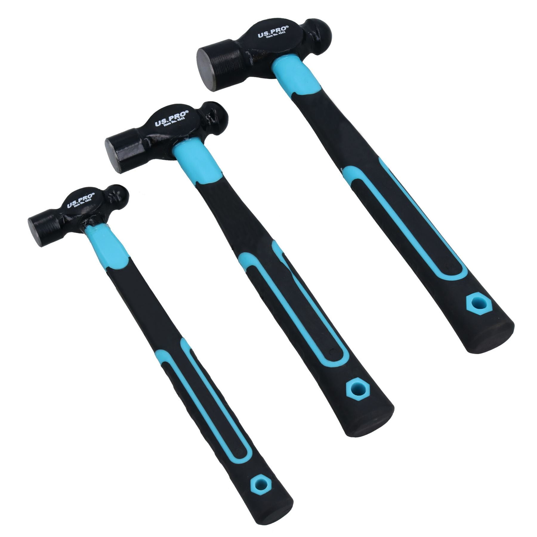3pc Ball pein Hammers with TPR Grip Fibreglass Handles 8oz 16oz 32oz ...