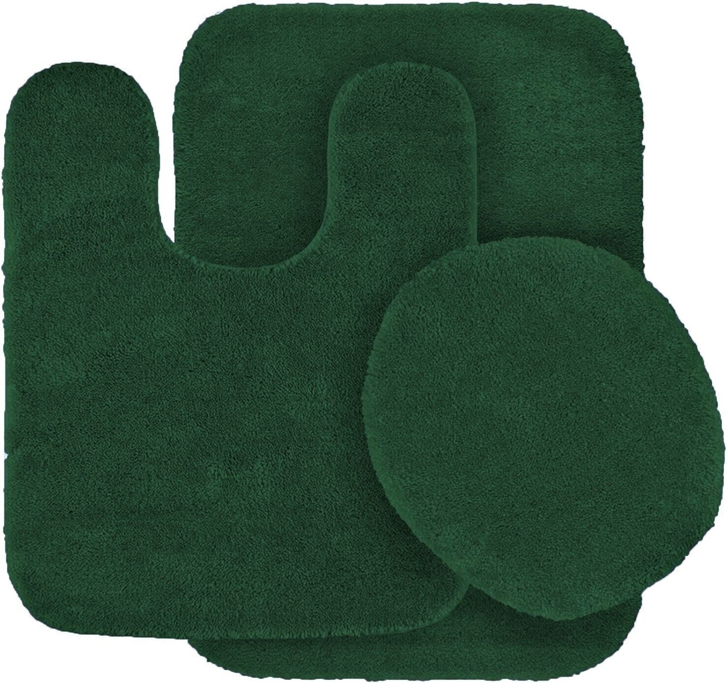 3pc Hunter Green Chenille Bath Set - Non-Slip Super Soft Rugs, Toilet ...