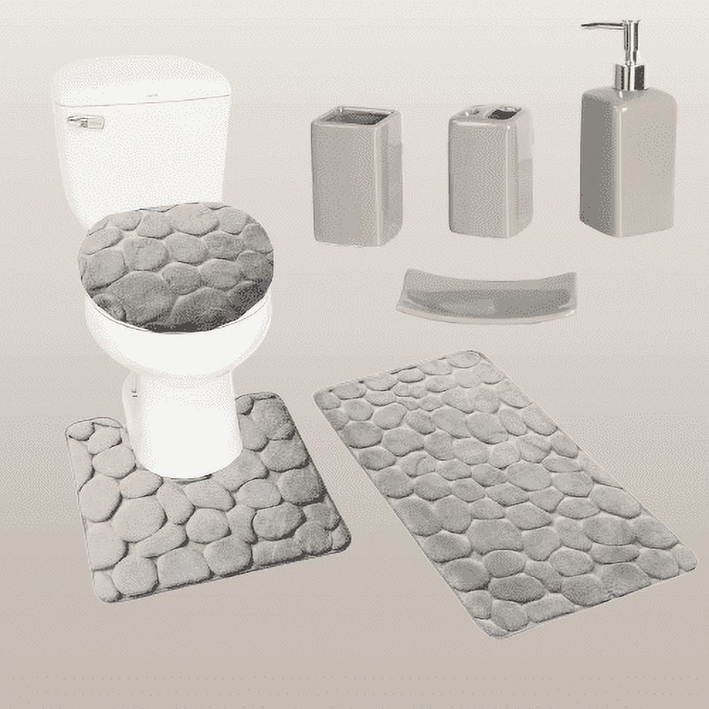 3pc Bathroom rug mat set + Matching Ceramic Accesories #6 GREY color ...