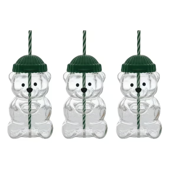3pc Bear Sippy Cup with Straw, Bear Straw Cups, Clear Bear Glass Cup ...