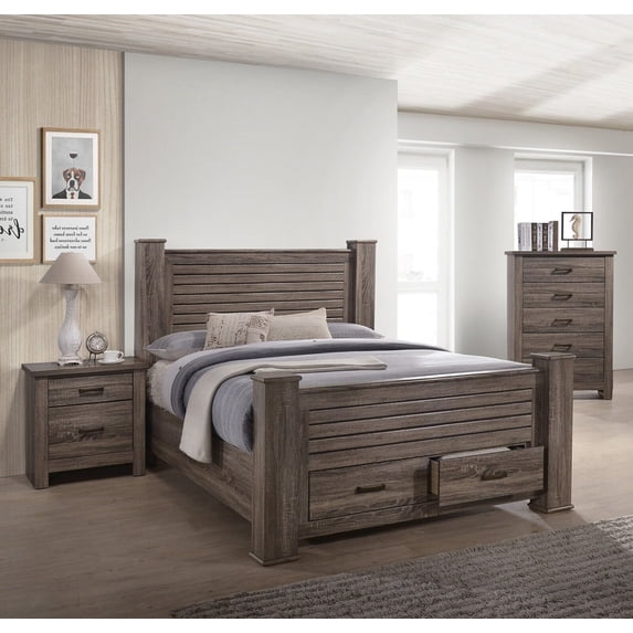 3pc Bedroom Furniture Set Natural Finish Queen Size Bed 2x Nightstands ...