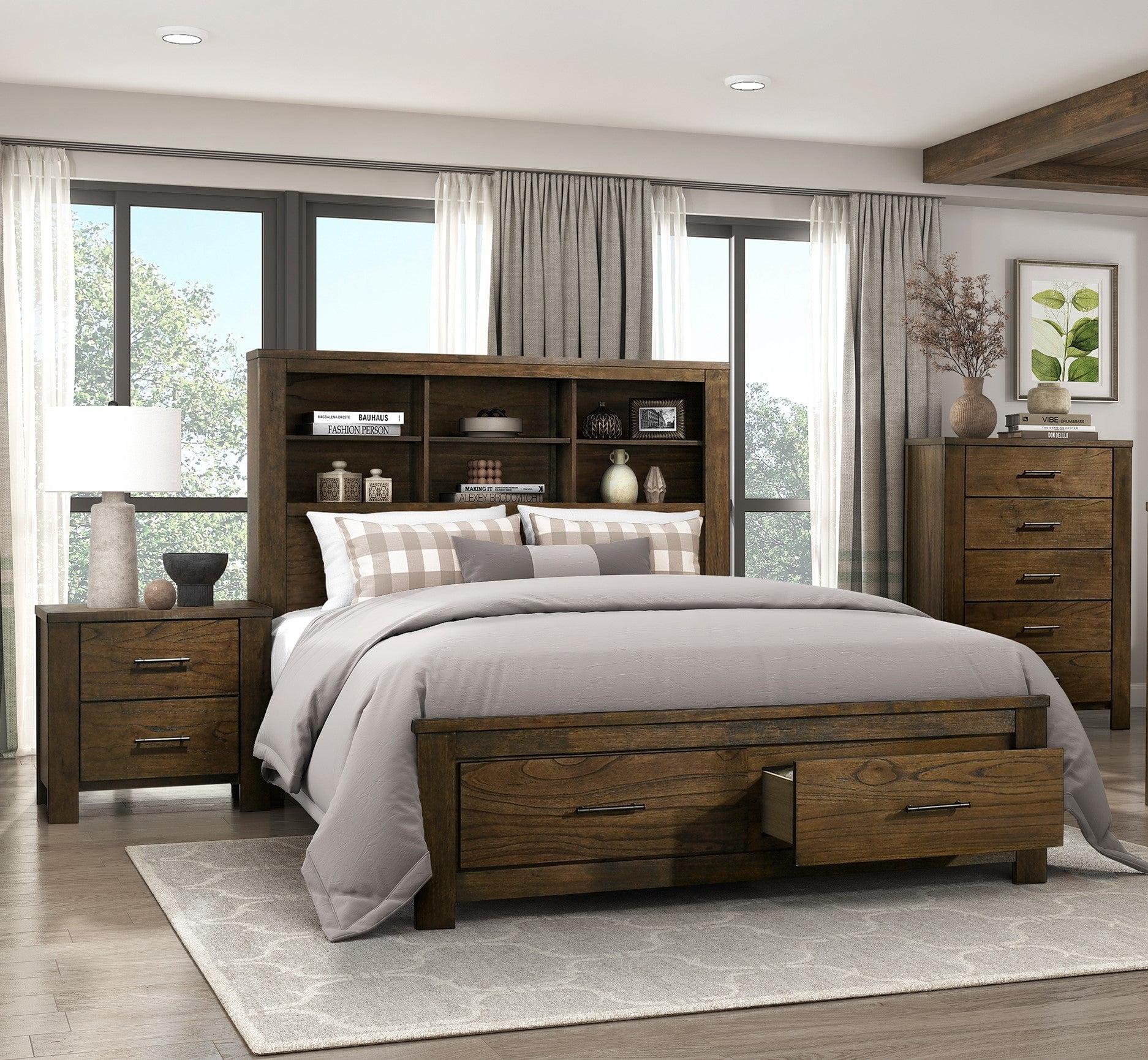 3pc Bedroom King Platform Bed Chest Nightstand Set Storage Drawers ...