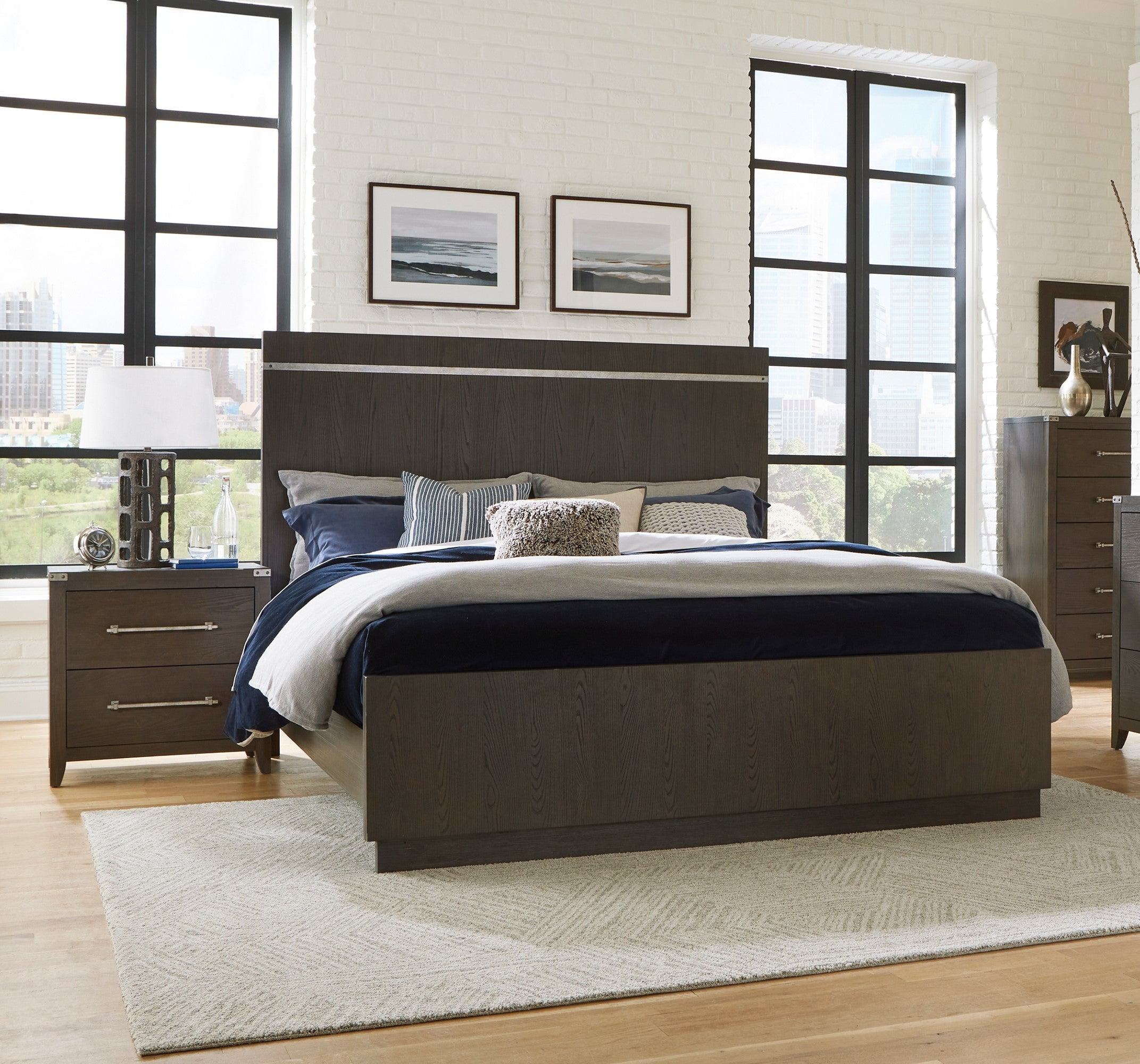 3pc Bedroom King Set Panel Bed Nightstand Chest Set Dark Brown Finish ...