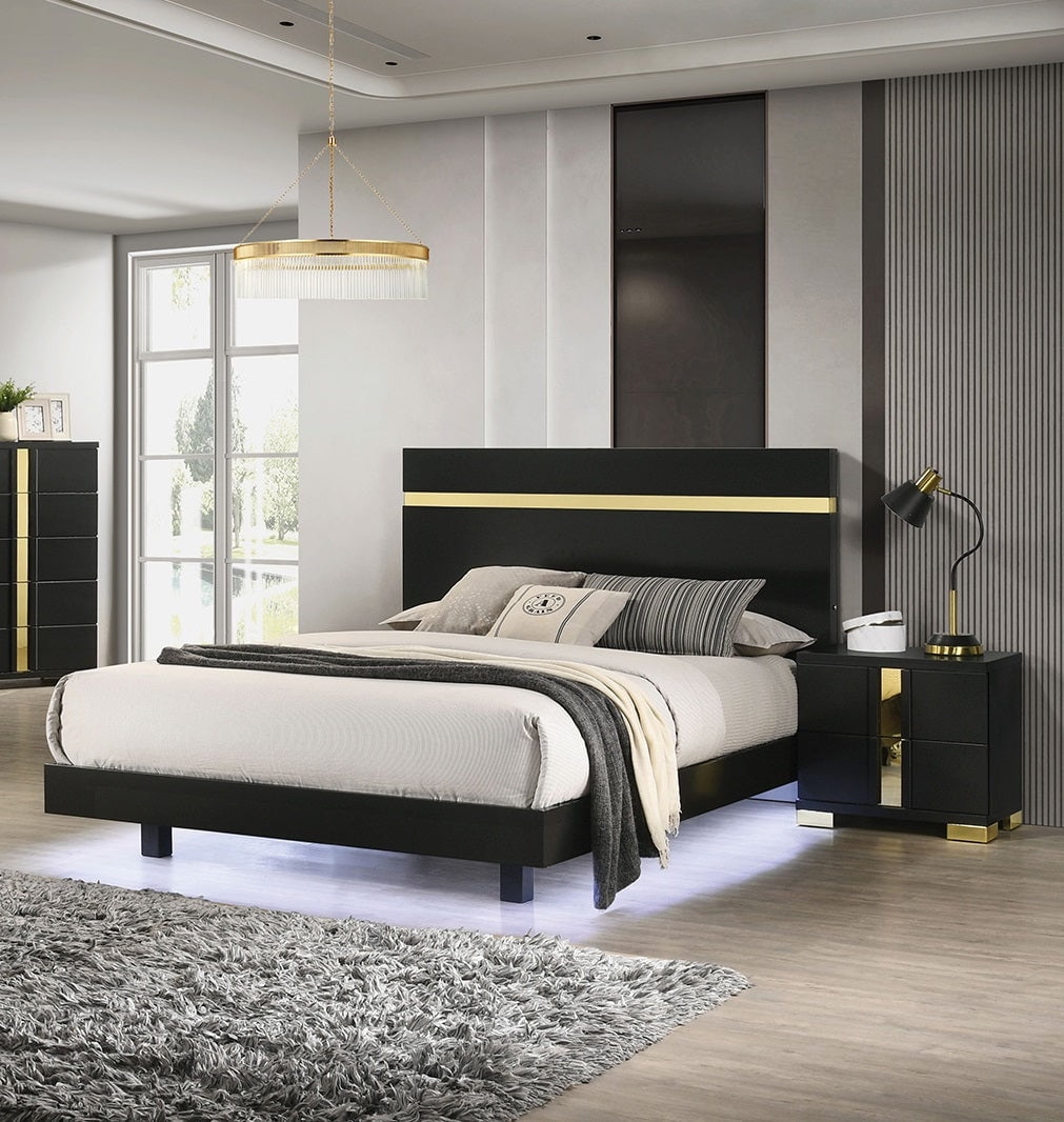3pc Bedroom Set Eastern King Size Bed w Underbed LED 2x Nightstands ...