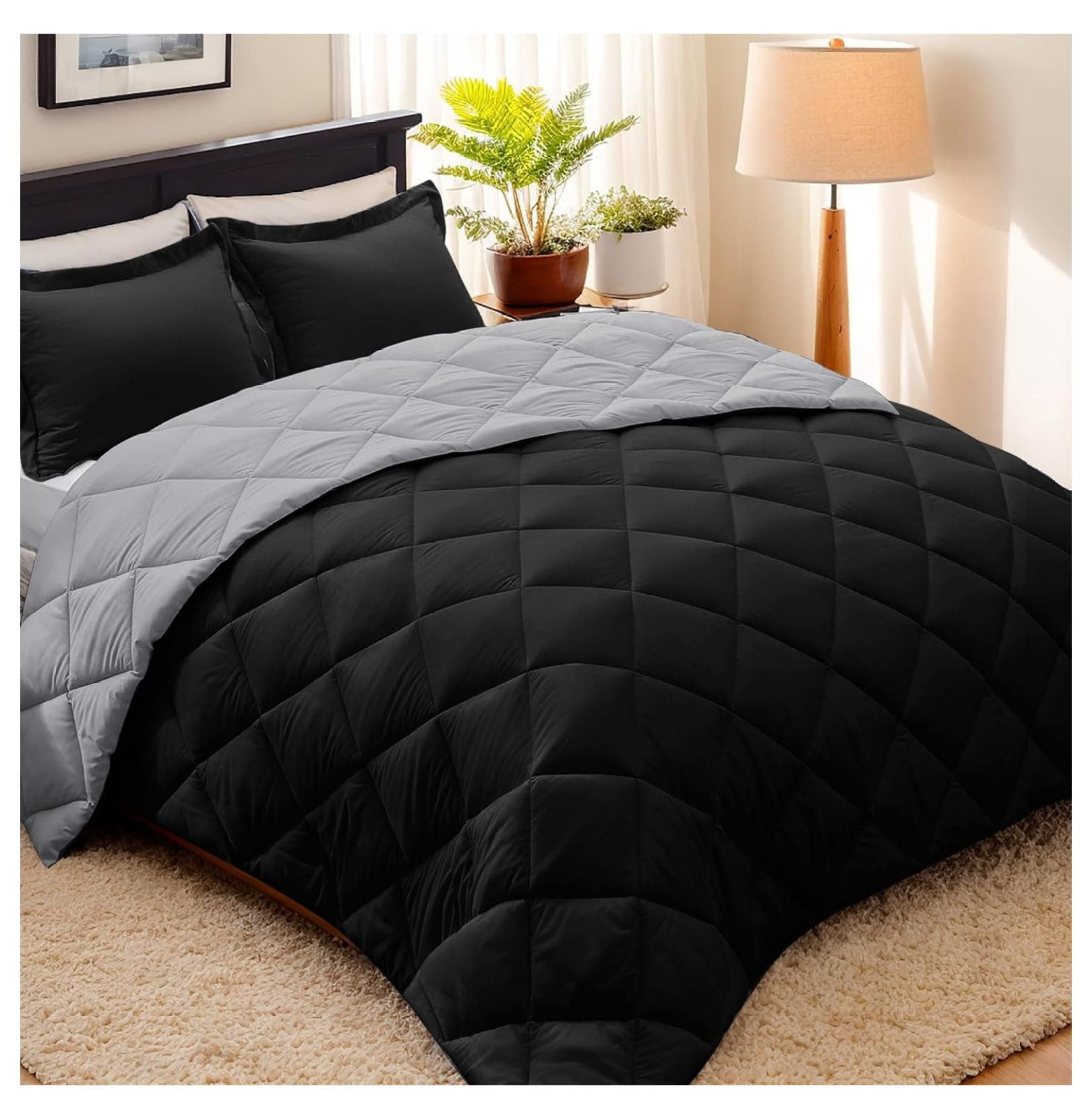 3pc Black Twin/Twin XL Comforter Set - All Season Reversible Down ...