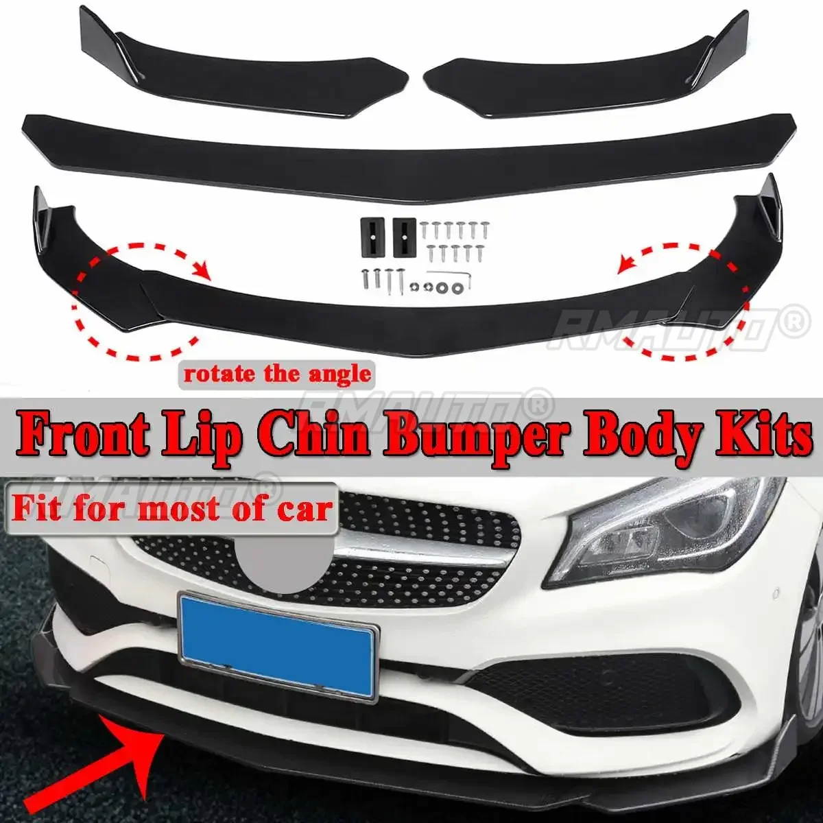 3pc Black Universal Car Front Lip Bumper Splitter Diffuser Protection ...