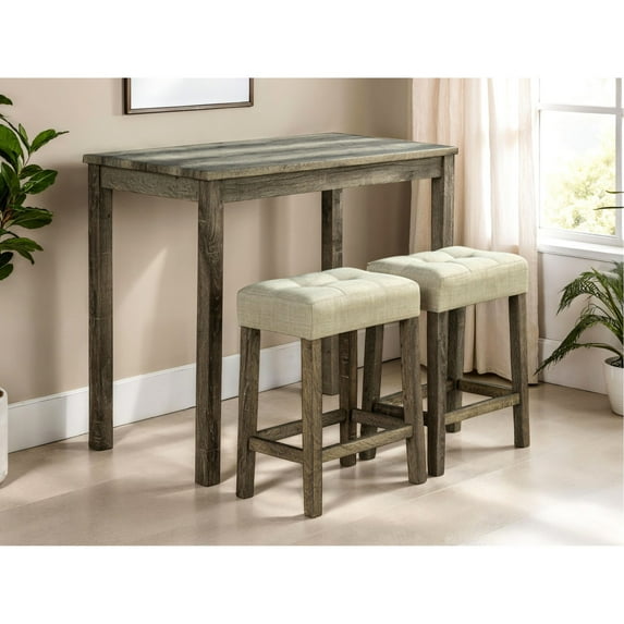 3pc Brown Dining Set with Rubberwood Table and Stools | Rustic Appeal ...