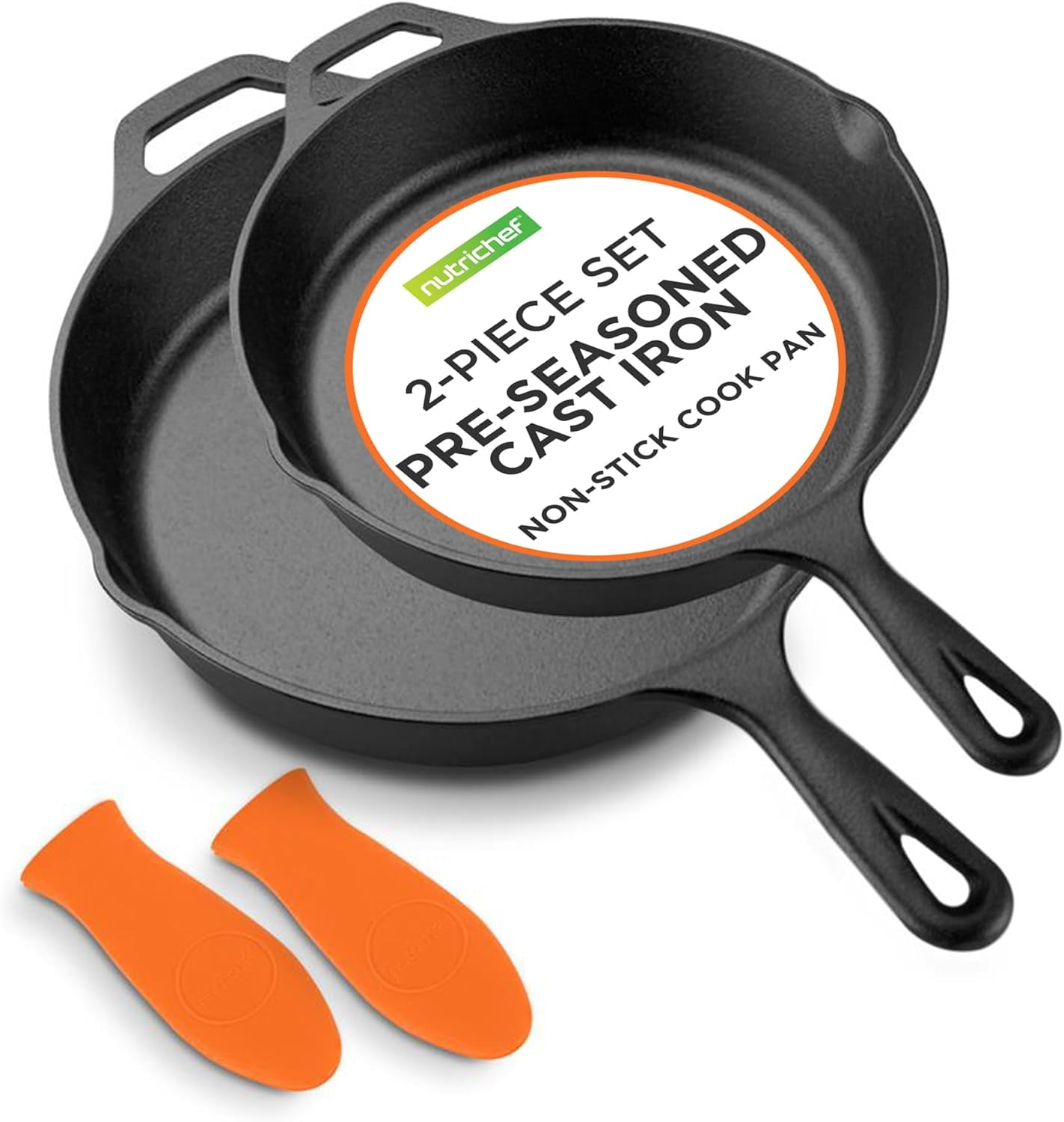3pc Cast Iron Skillet Set - Nonstick Pans with Drip Spout, Silicone ...