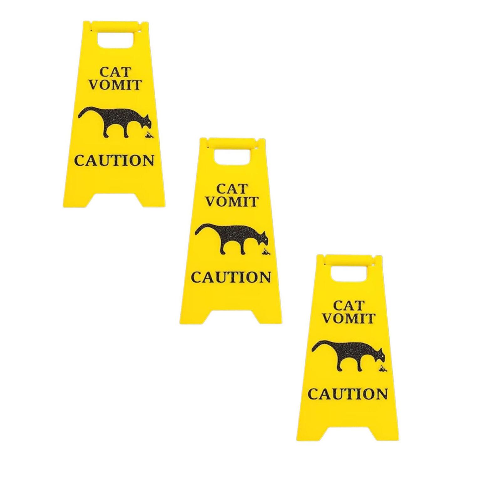 3pc "Cat Vomit"Warning Sign, Black Text with Yellow Background Double ...
