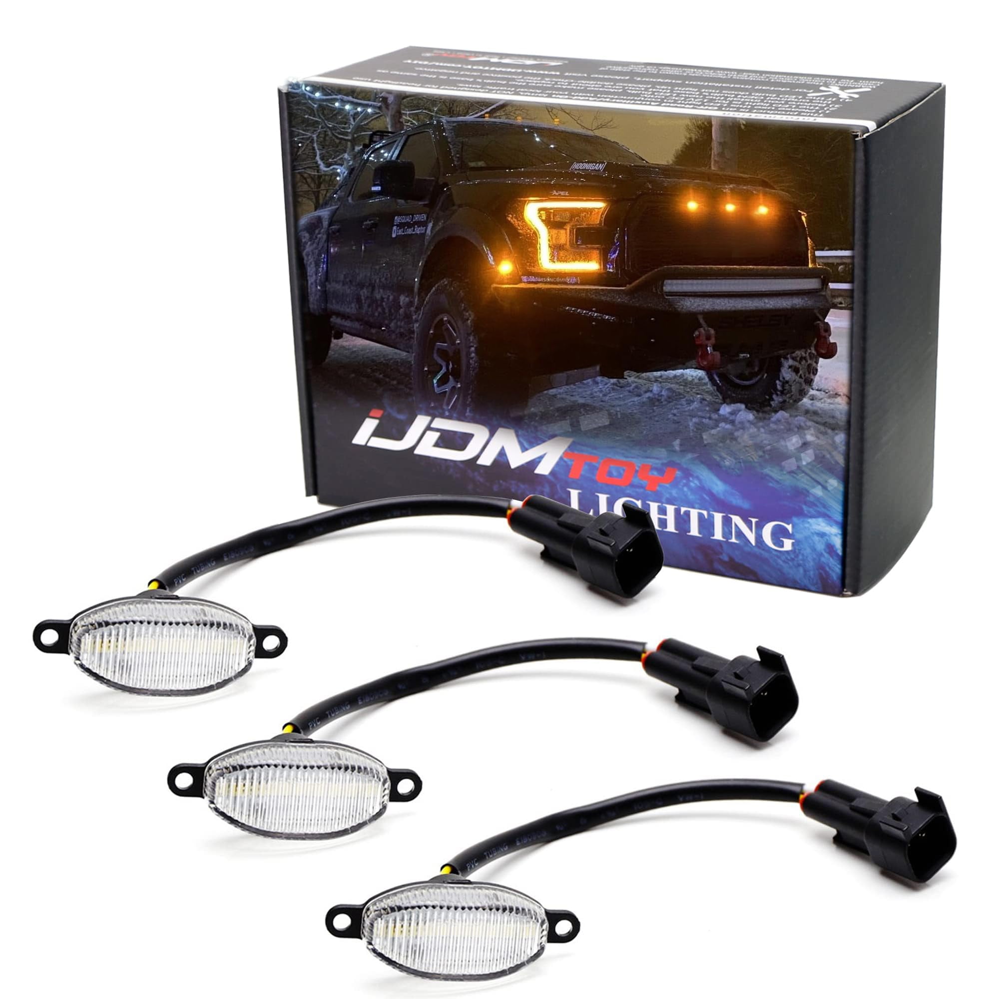 3pc Clear Lens Amber LED Grille Running Lights For 2010-14 & 17-20 Ford ...