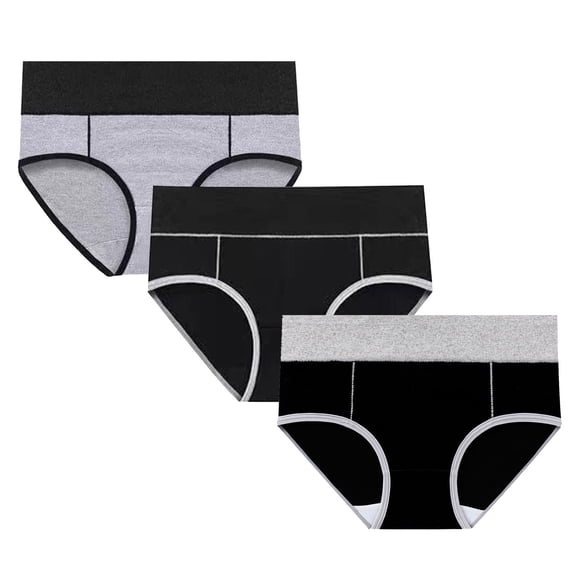 3pc Color Block Mid Waist Cotton Briefs Womens Girls Soft Breathable ...