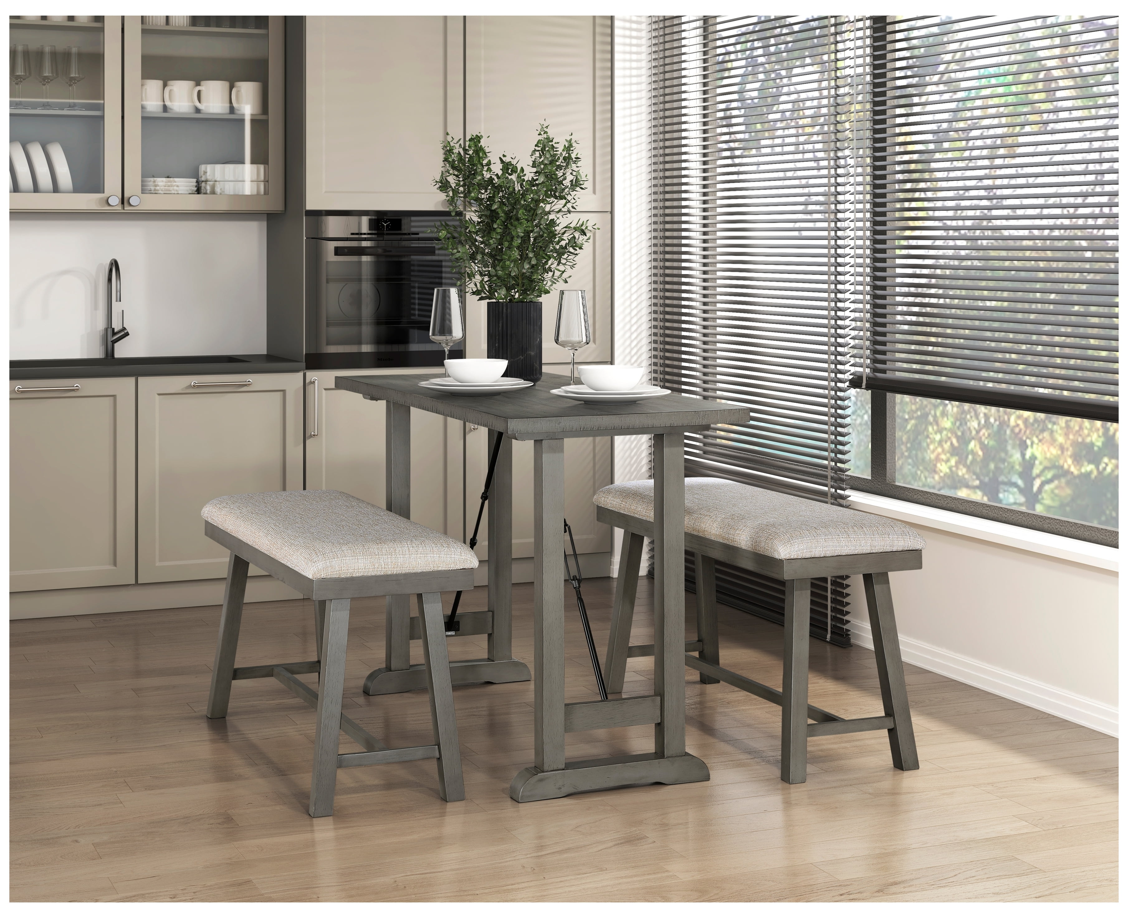 3pc Counter Height Set Light Gray Finish Counter Height Table with 2x ...