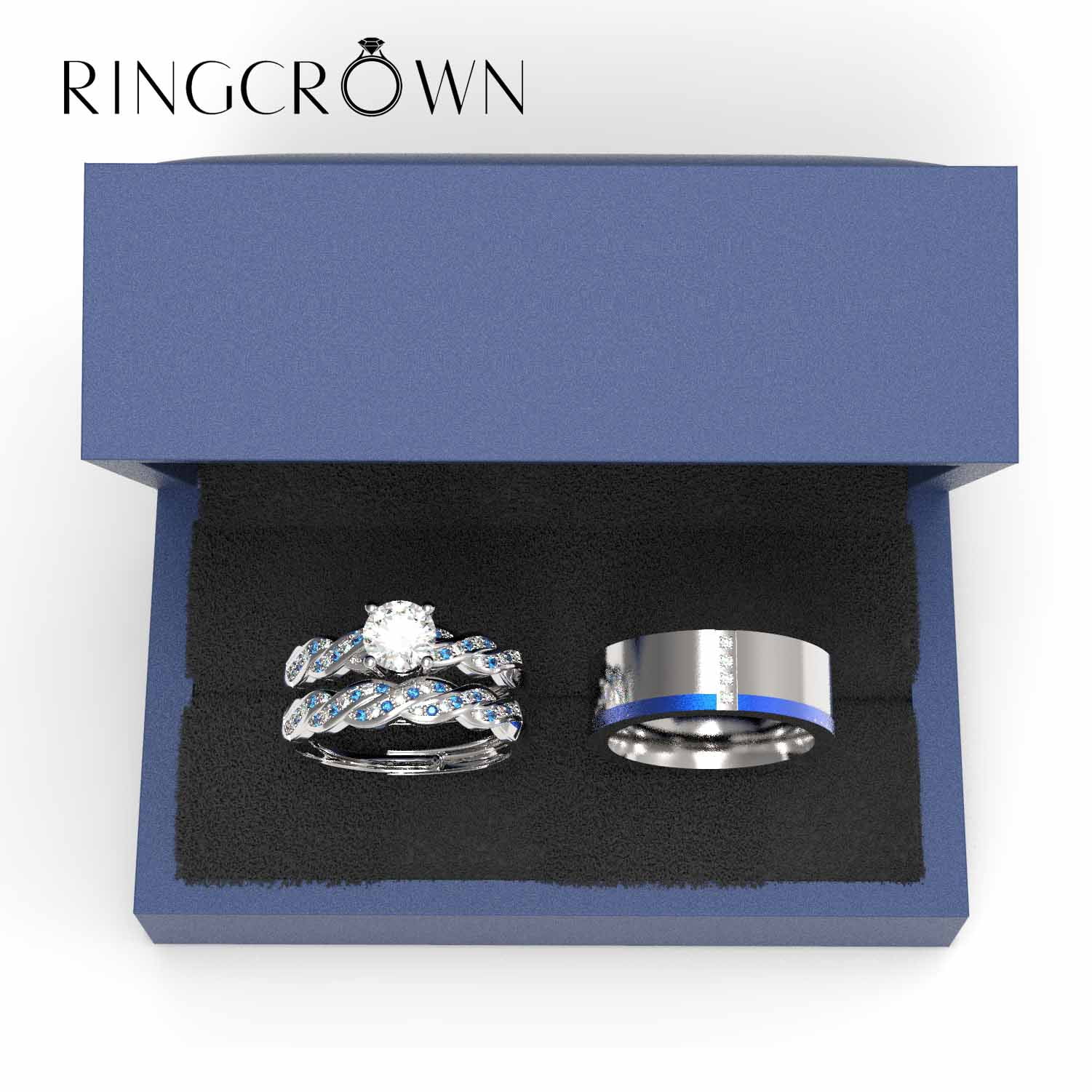 3pc Couples Wedding Ring Sets His And Hers Women Sterling Silve Round ...