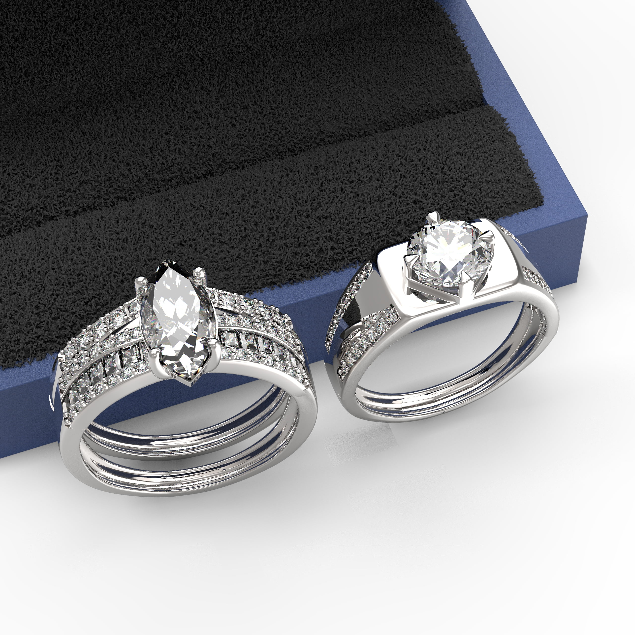 3pc Couples Wedding Ring Sets His And Hers Women Sterling Silver ...