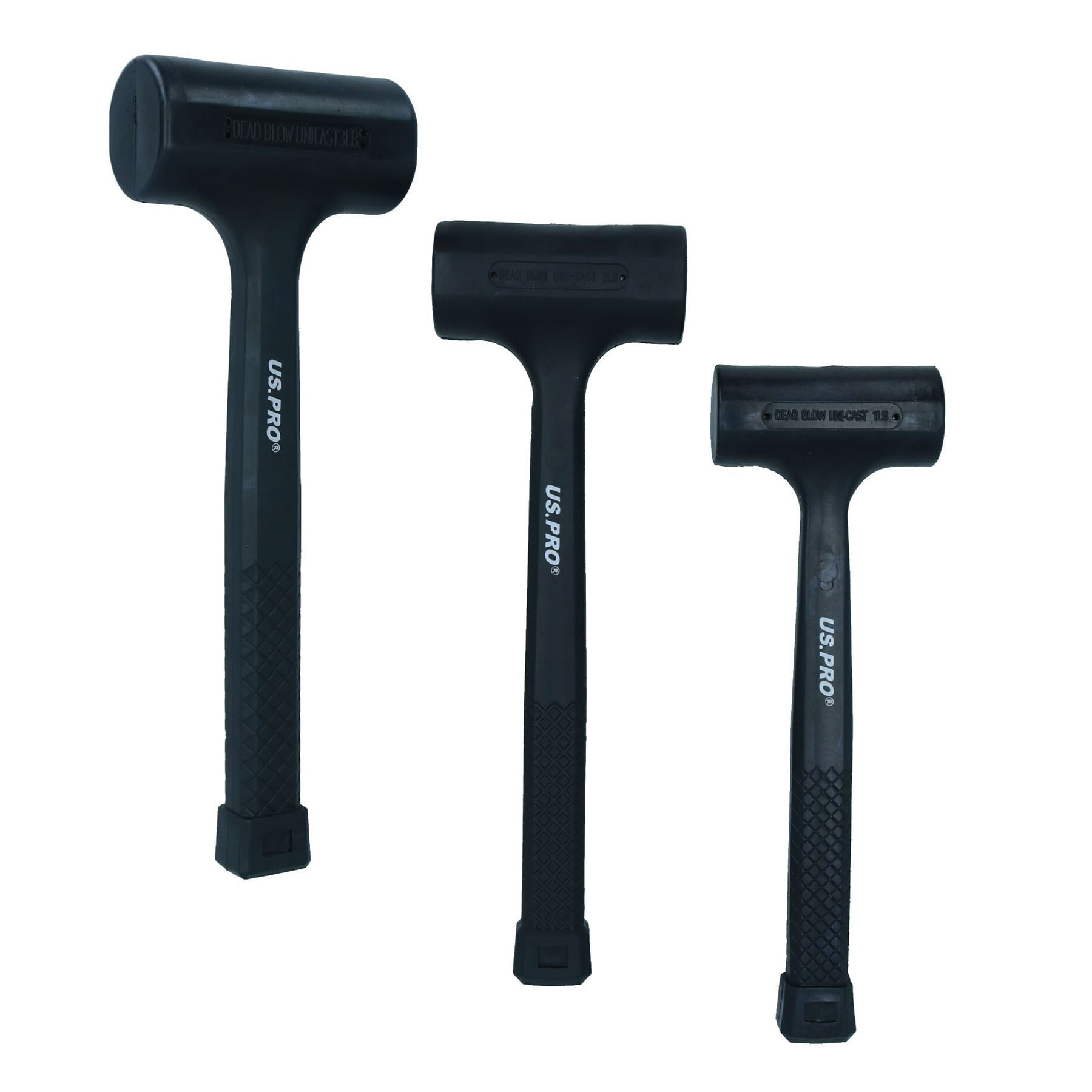 3pc Dead Blow Hammer Set Mallet Shot Loaded Head Impact Recoil 1lb 2lb ...