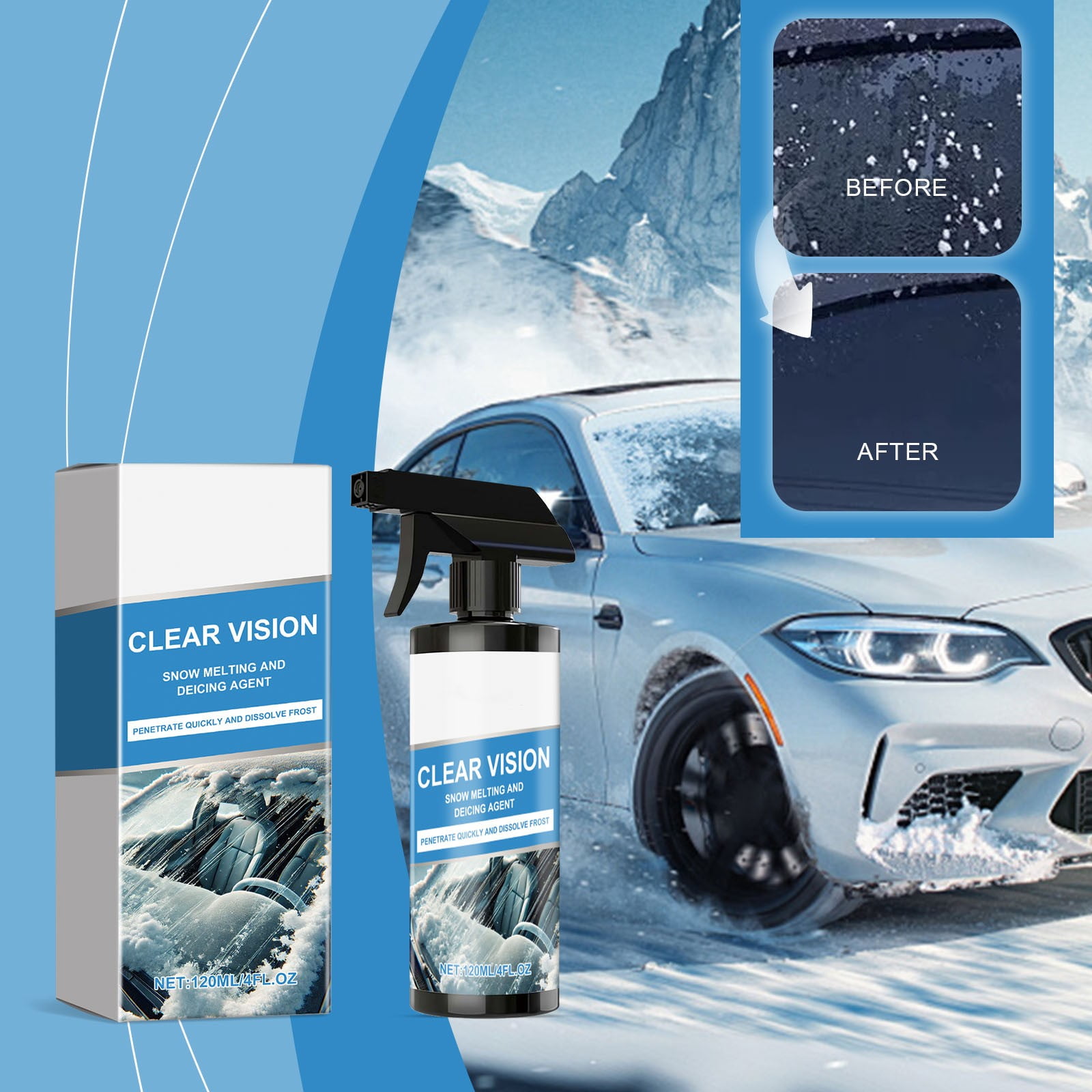 3pc Deicing Agent for Car Windshield De-Icers for Car Defroster Melting Spray Window Snow Spray ...