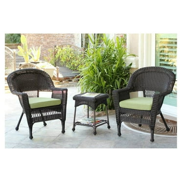Jeco 3pc Rocker Wicker Chair Set With Blue Cushion-Finish:Black ...