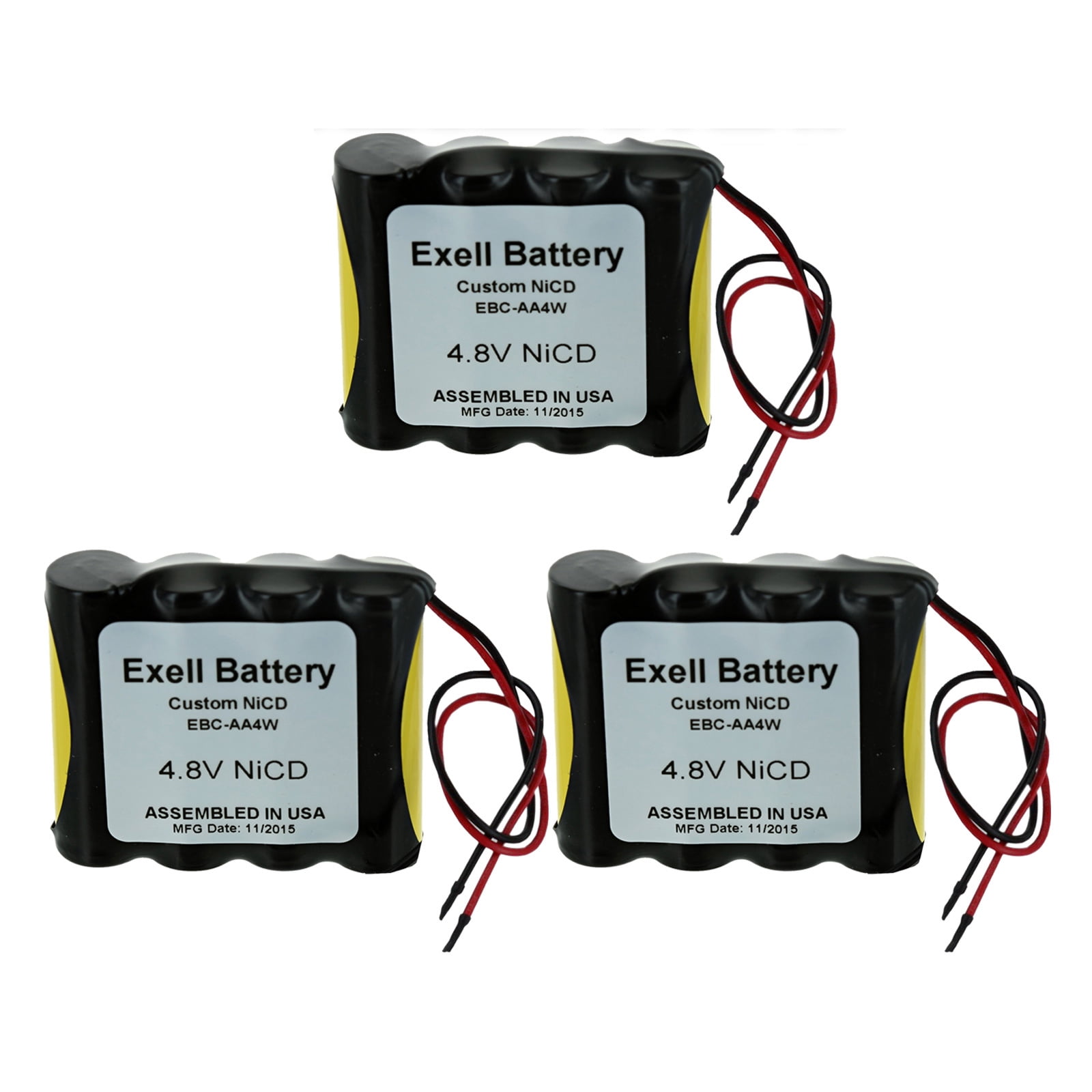 3pc Exell 4.8V Custom NiCd 1000mAh Battery Pack w/ 5" AWG Bare Wire ...