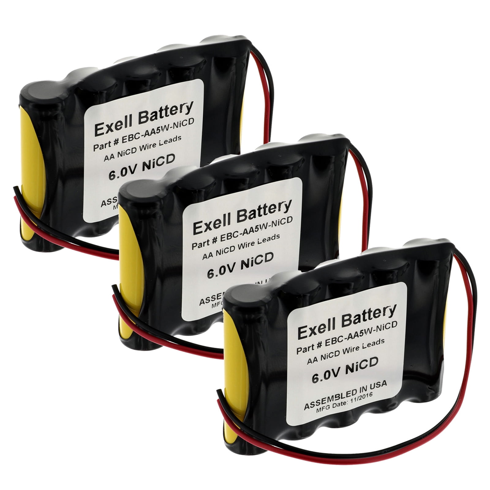 3pc Exell 6V 1000mAh (5xAA) NiCd Custom Battery Pack w/ Wire Leads ...