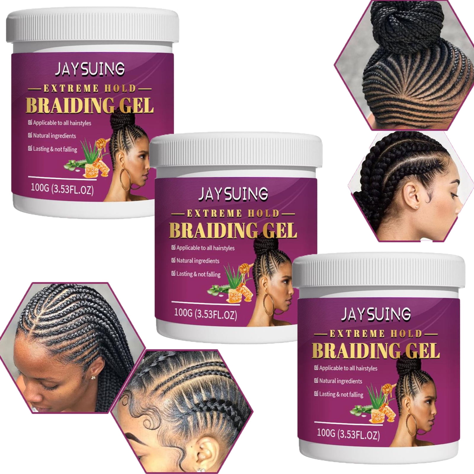 3pc Extreme Hold Braiding Gel, Hair Braid Gel Maintains A Stunning ...