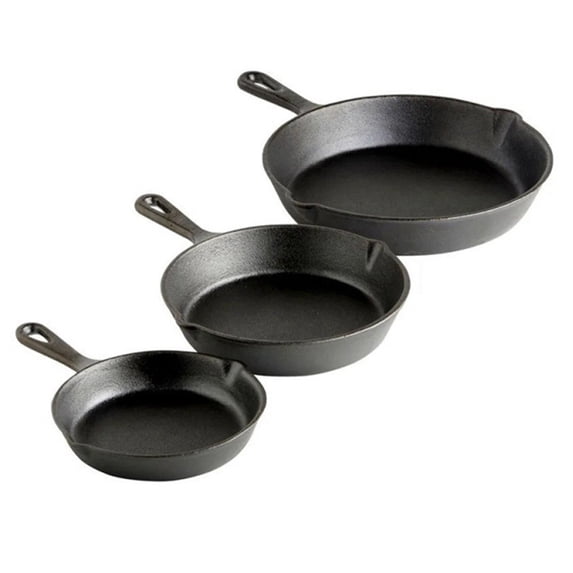 3pc Frying Pan Cast Iron Uncoated for Food Frying, Cooking and Stir ...