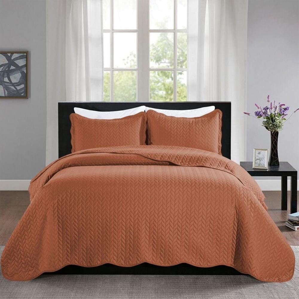 3pc Full/Queen Embossed Quilted Bedspread Reversible Rust - Walmart.com