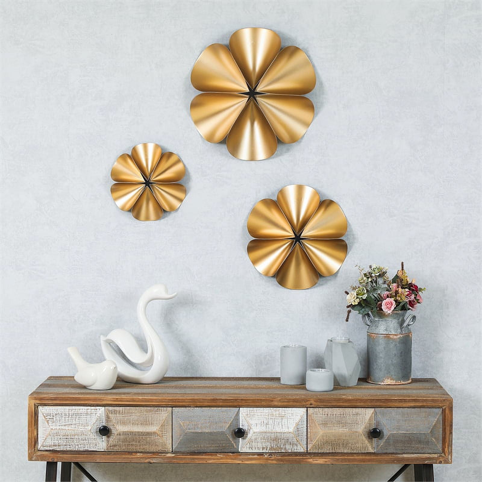 Luxen Home 3 Piece Gold Flower Wall Sculpture Set - Walmart.com