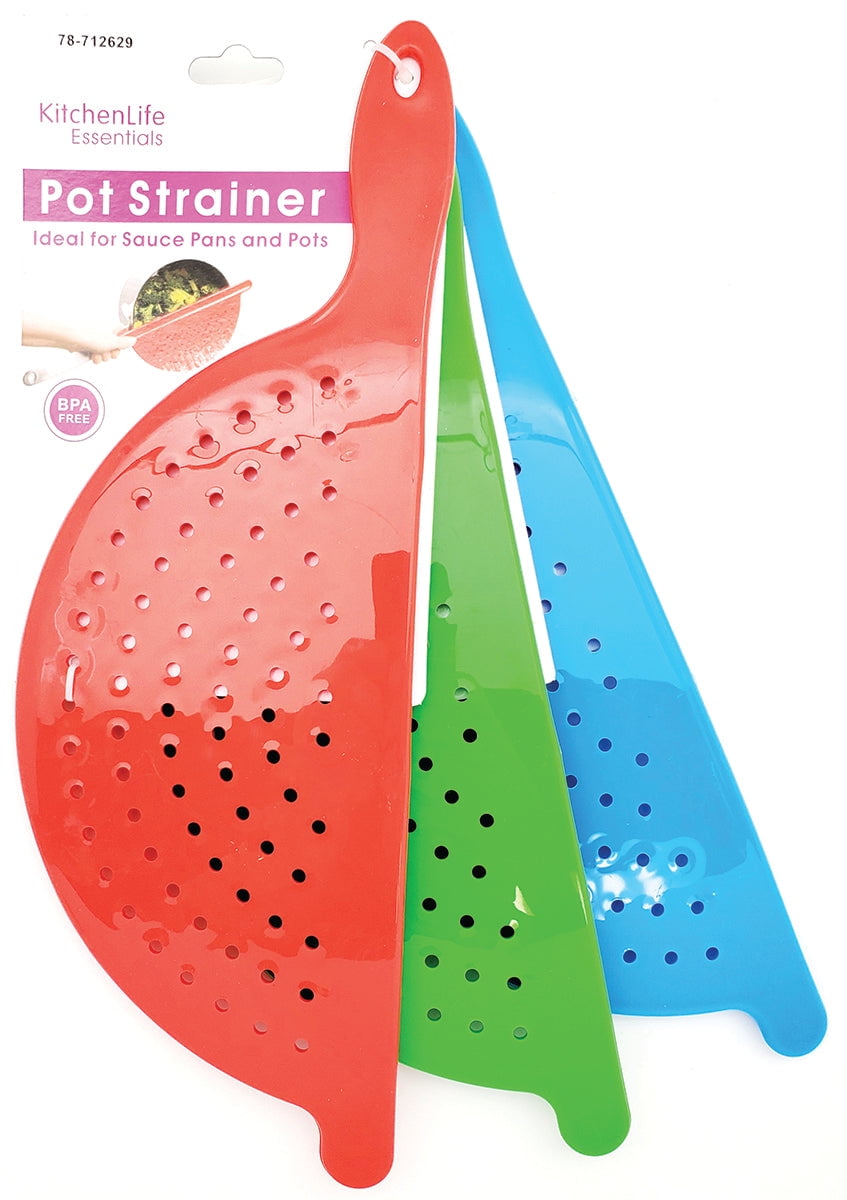 Tool Essentials Hand Held Pot Side Strainer, 3pc, Keeps Food in Pot ...