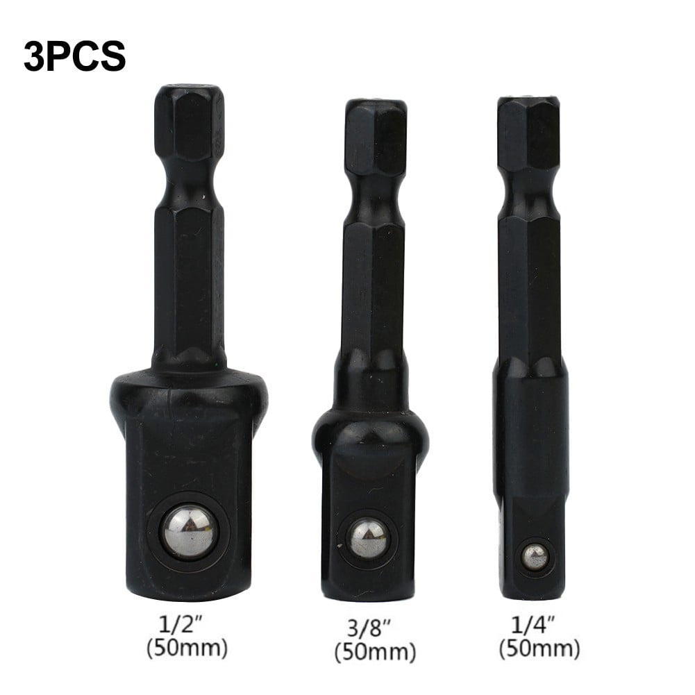3pc Impact Socket Adapter 1/4 3/8 1/2Inch Nut Driver Sockets Hex Shank ...