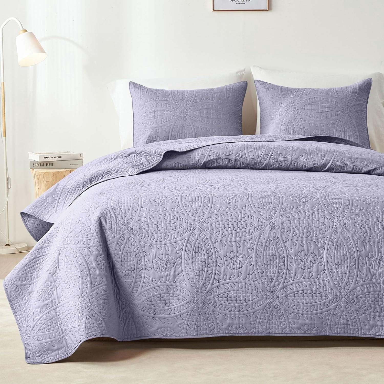 3pc King/Cal King Quilt Set, Lavender, Coin Pattern, Lightweight, All ...