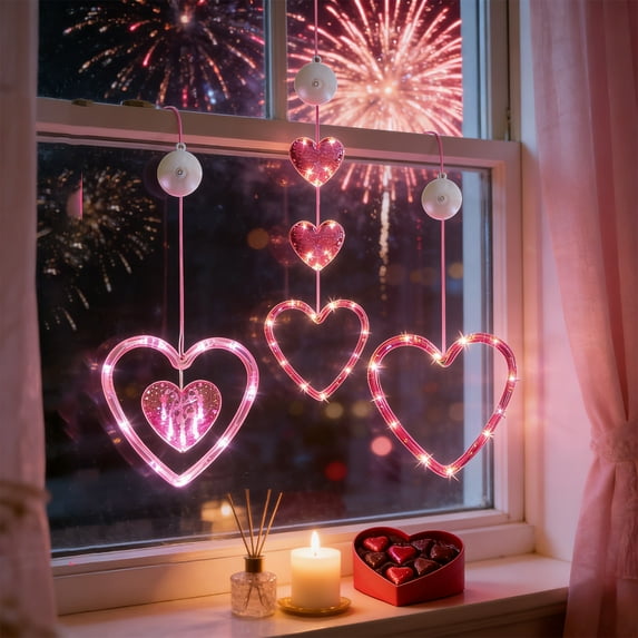 3pc Led Curtain Lights - Romantic Heart Design, Battery-operated ...
