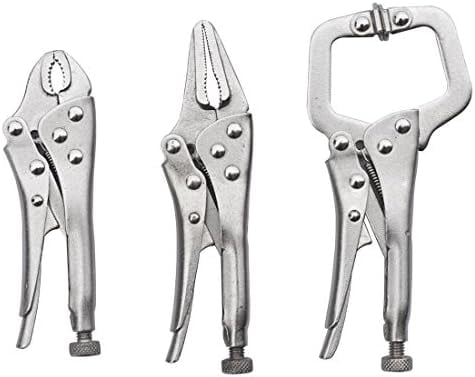 3pc Mini Locking Set 4 in. curved jaw locking, 5in. mini C-clamp,5in. long nose locking ...