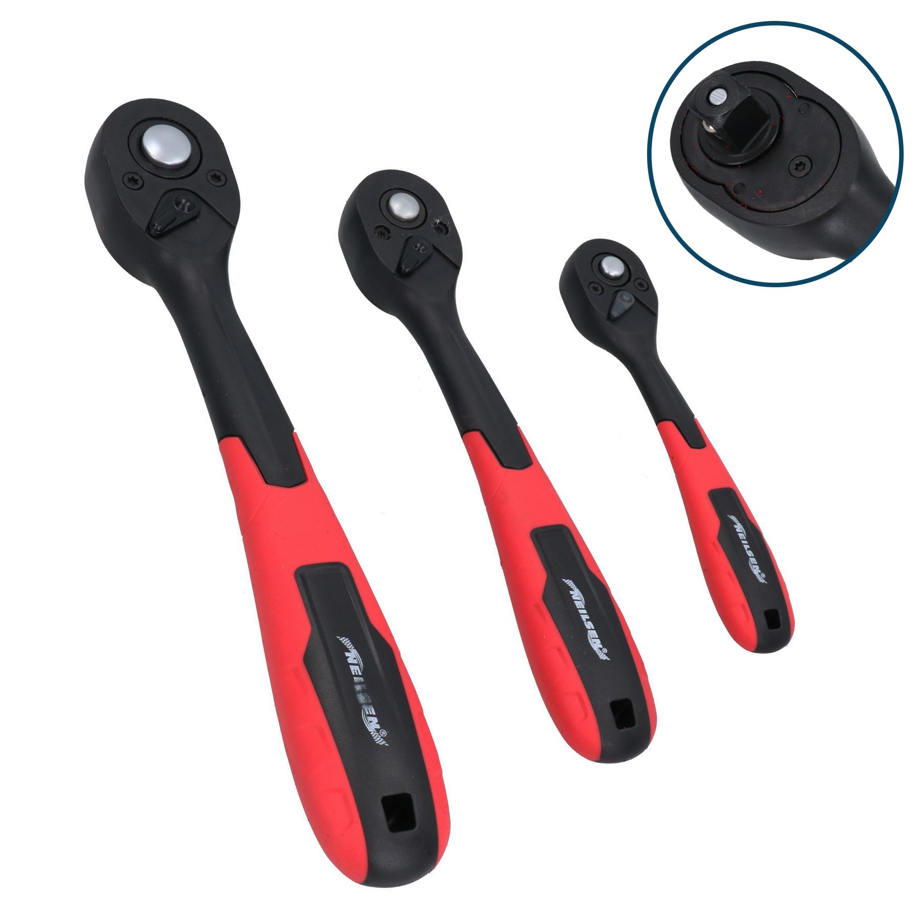 3pc Mixed Drive 1/4” 3/8” + 1/2" Curved Ratchet 72 Teeth Quick Release ...