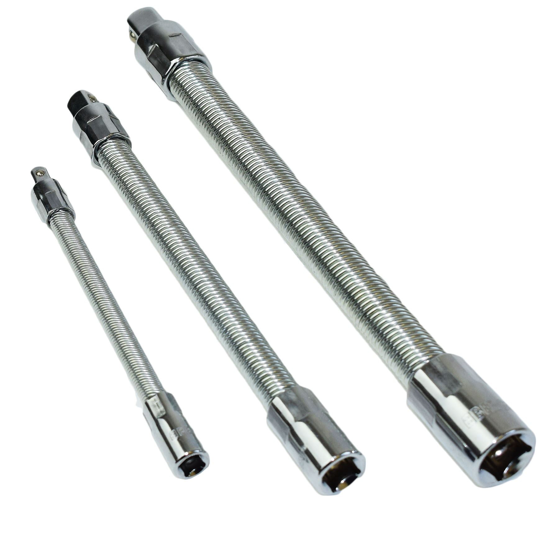 3pc Mixed Drive Flexible Flexi Socket Extension Bar Adapter Set 1/4 3/8 ...