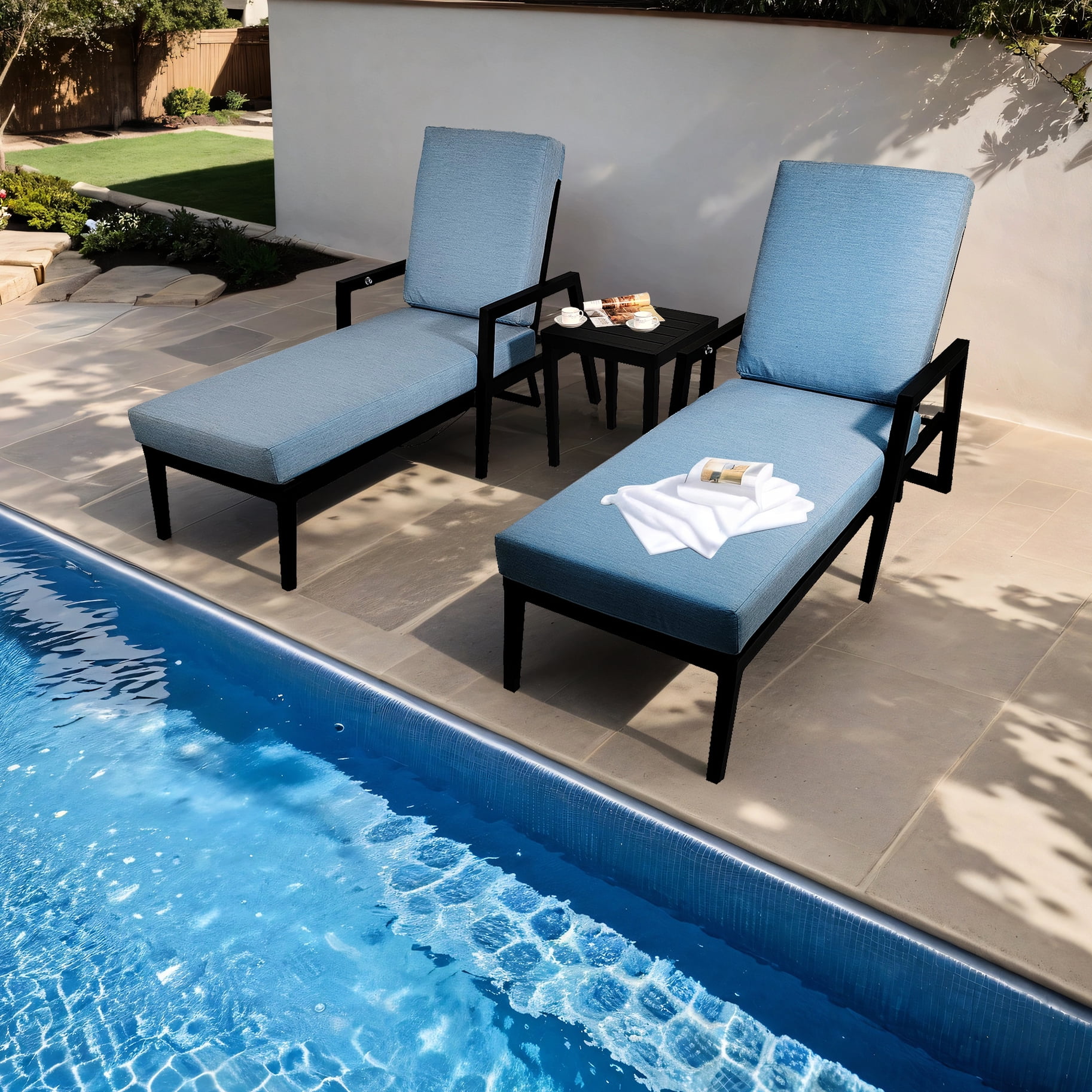 3pc Outdoor Aluminum Patio Furniture - 2 Chaise Lounges & 1 End Table ...