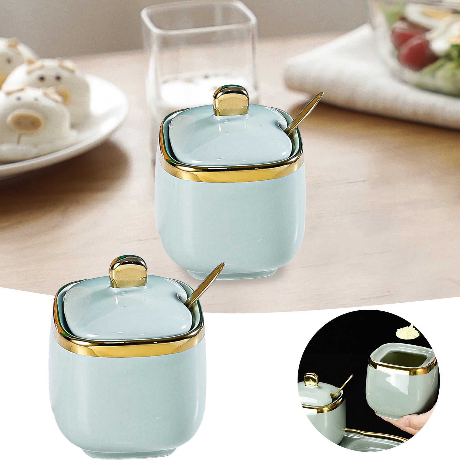 3pc Porcelain Condiment Jar Spice Container Ceramic Condiment Pot ...