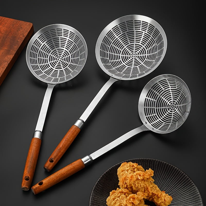 3pc Premium 304 Stainless Steel Skimmer with Wooden Handle - Deep Fry ...