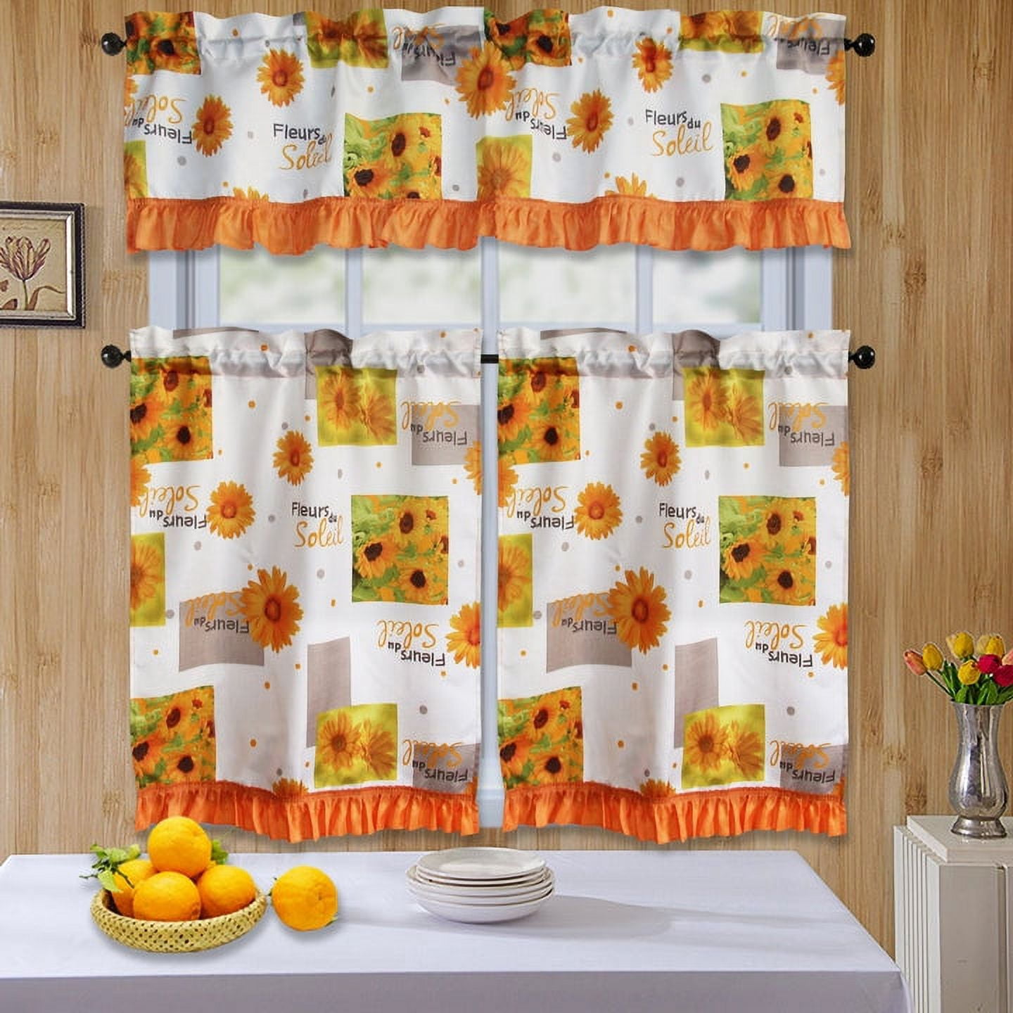 3pc Printed Rod Pocket Ruffled Kitchen Curtain Set - D43 - Walmart.com