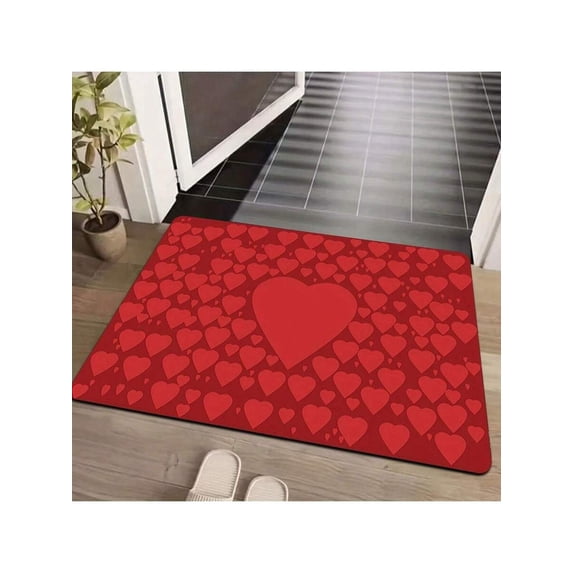3pc Red Heart Print Flannel Rug - Valentine's Day Front Door Mat ...