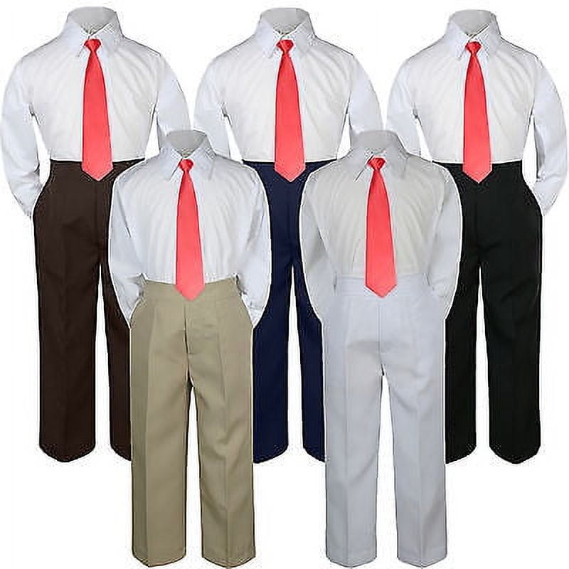 3pc Red Ruby Punch Tie Suit Shirt Pants Set Baby Boy Toddler Kid ...