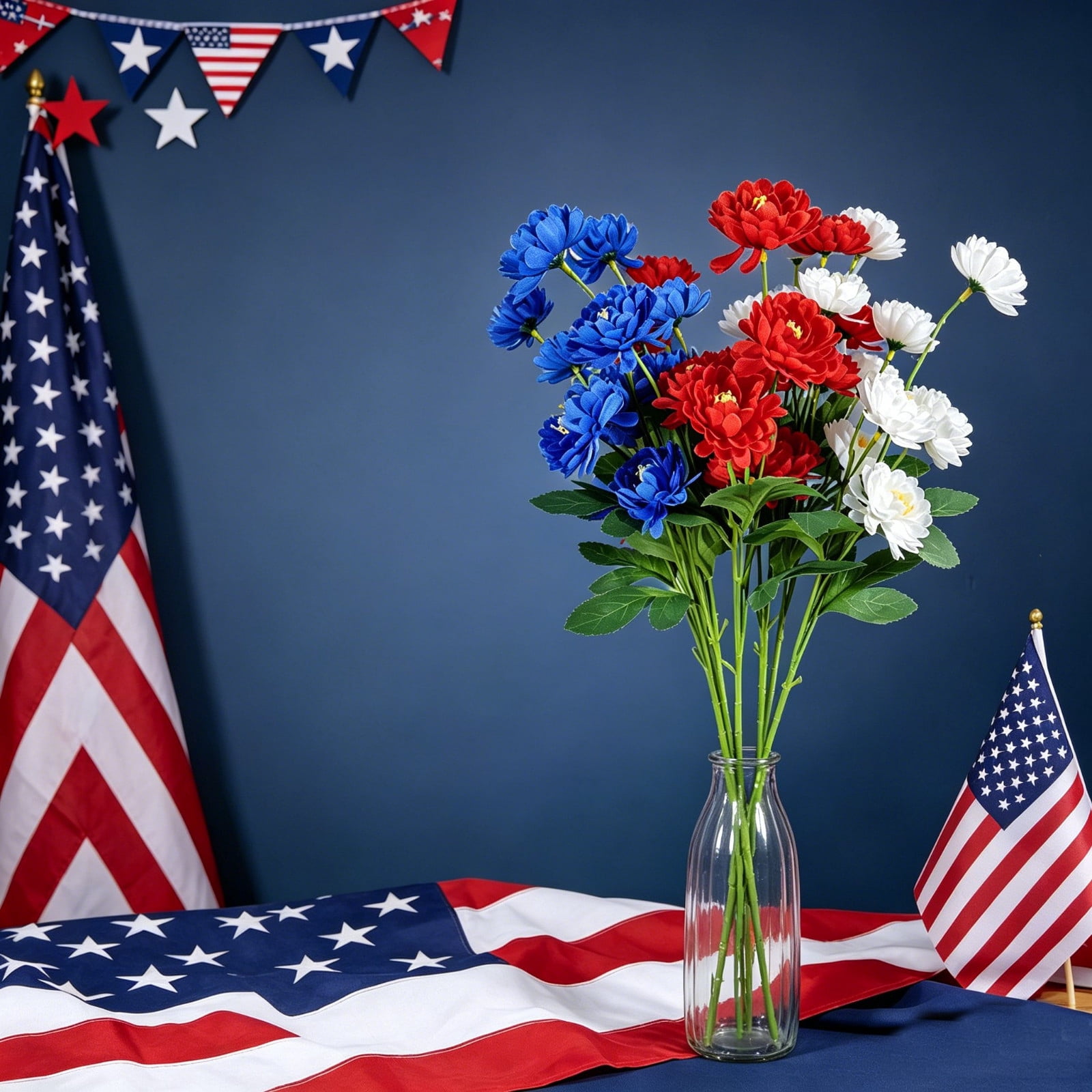 3pc Red White Blue Peony Flowers Bendable Faux Stem Independence Day ...