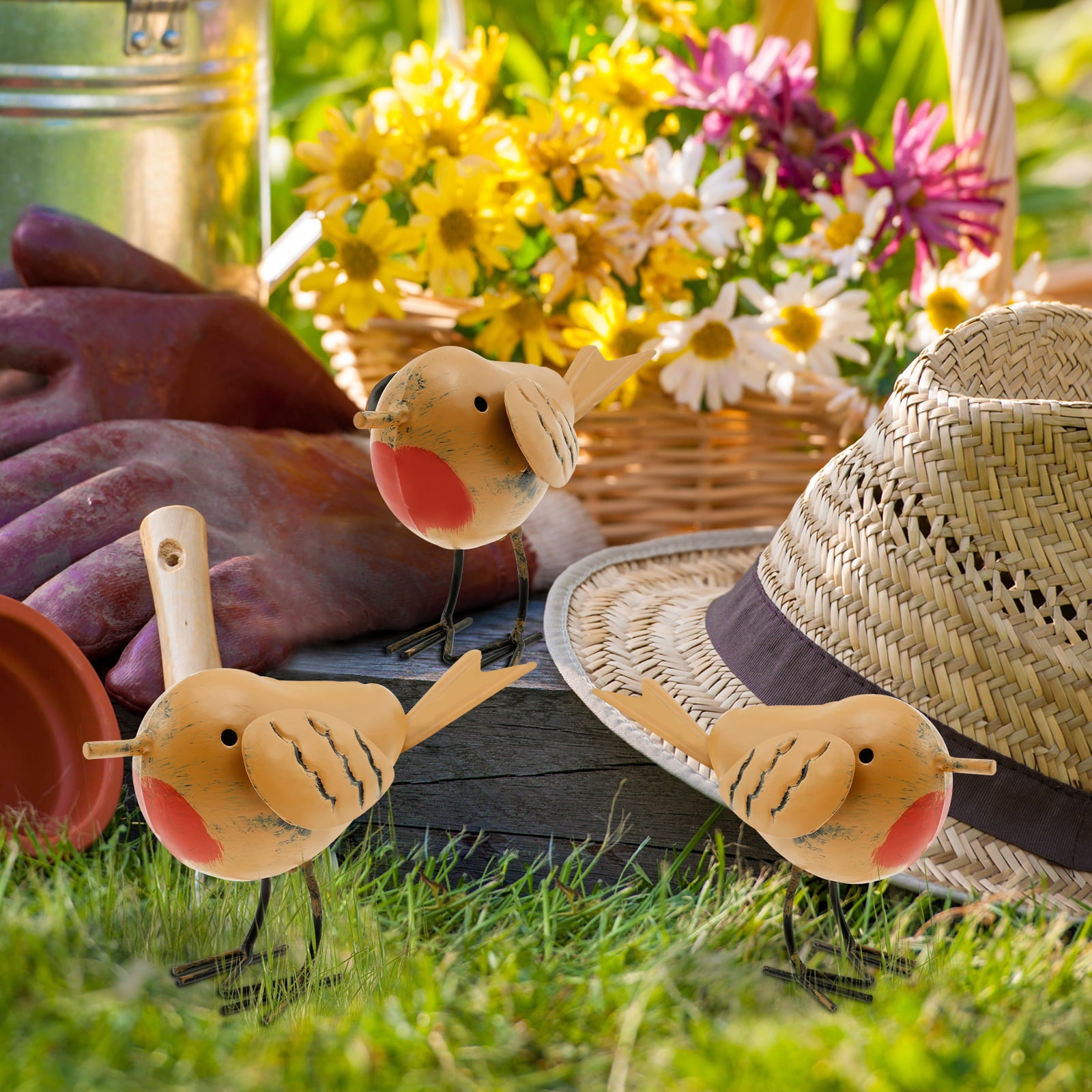 3pc Robin Garden Decor for Outside - Robin Metal Bird Decor Garden Ornaments Outdoor Animal ...