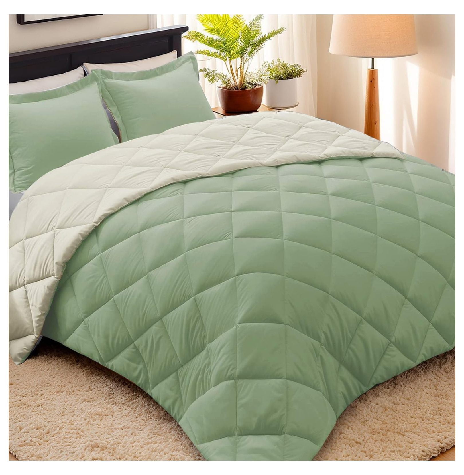 3pc Sage Green Twin/Twin XL Comforter Set - All Season Reversible Down ...