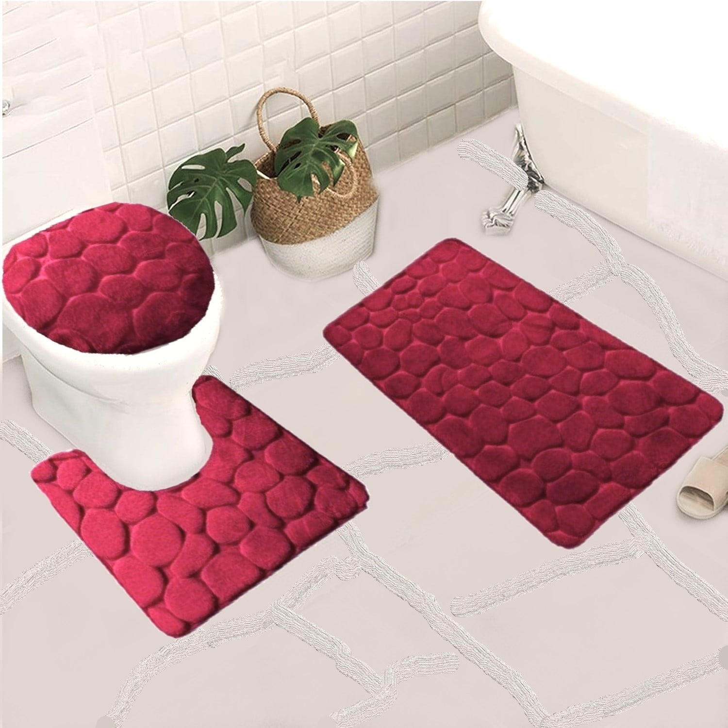 3pc Set Memory Foam Bathroom Rugs Mat Lid Cover Super soft Dry ...