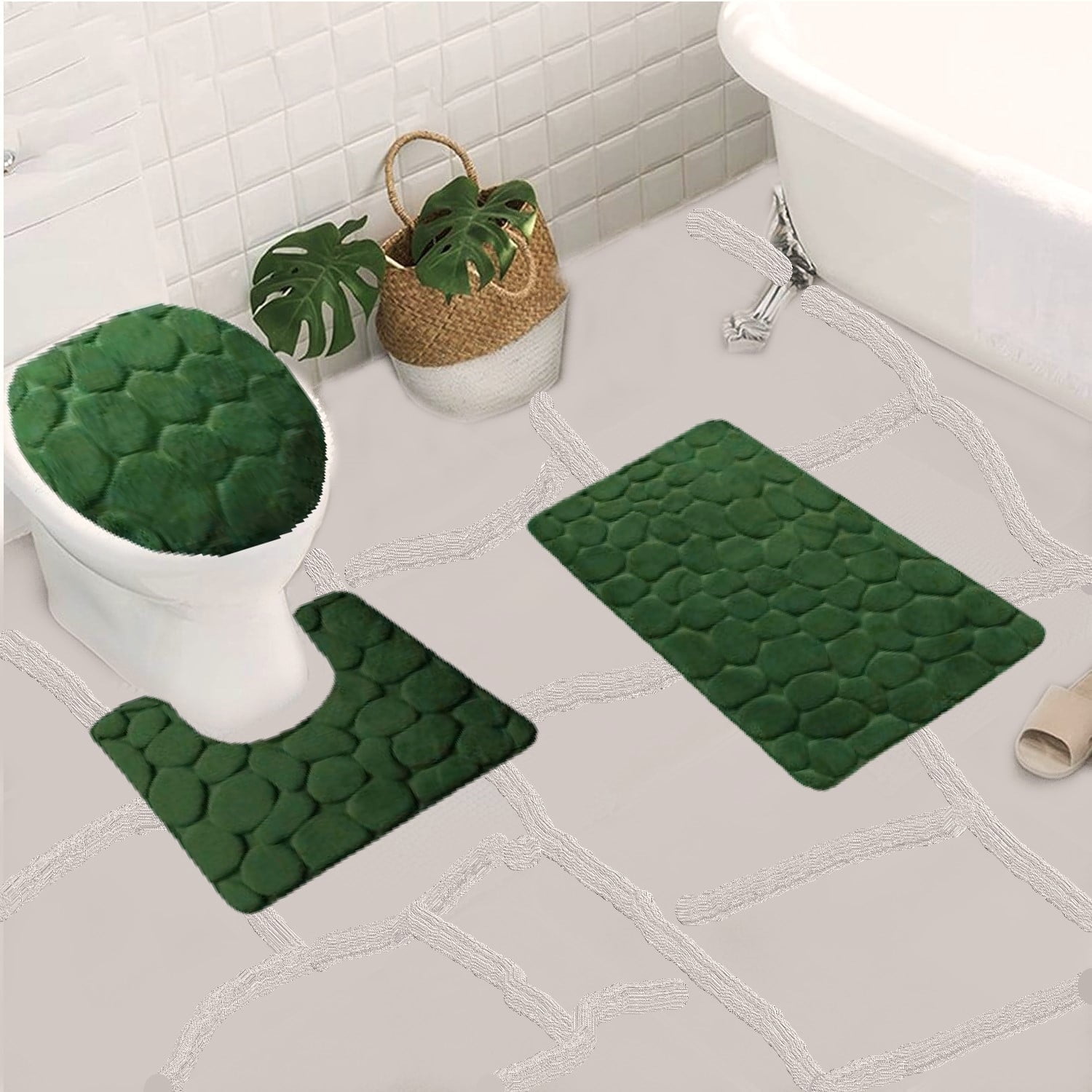 3pc Set Memory Foam Bathroom Rugs Mat Lid Cover Super soft Dry ...