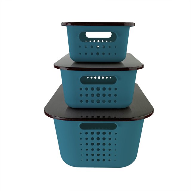 iPack 3pc Storage Containers with Lids - Teal/Brown - Durable Plastic ...