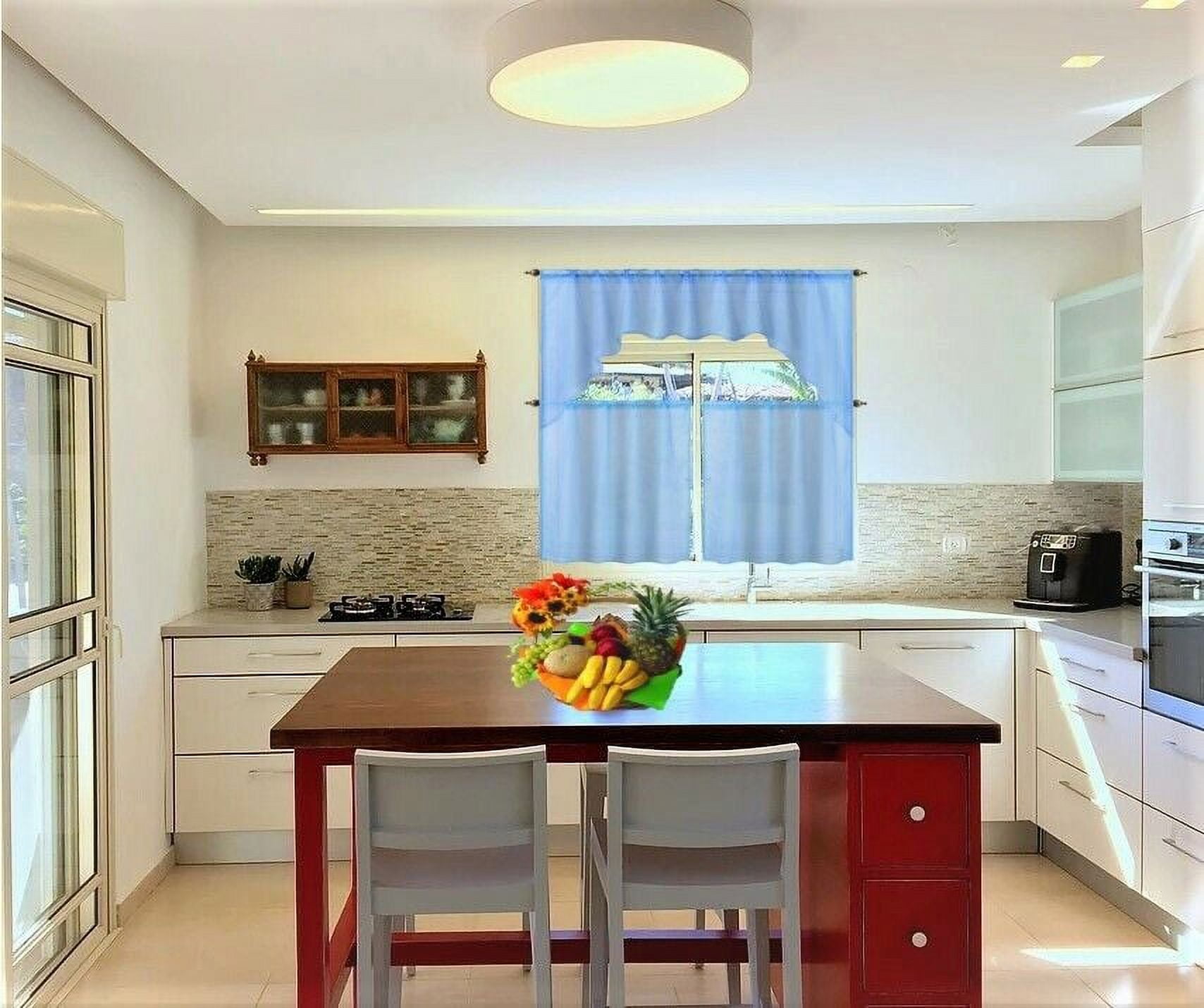 3pc Sheer Voile Kitchen Set Window Curtain See Thru 2 Tier Panels + 1 ...